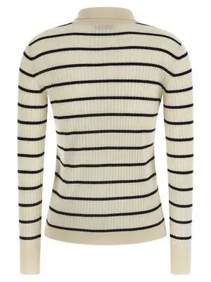 Max Mara Striped Ribbed Cashmere And Silk Blend Polo Shirt - Blue
