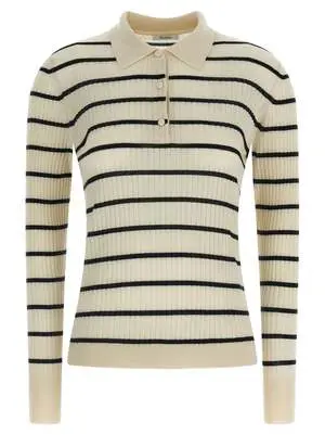 Max Mara Striped Ribbed Cashmere And Silk Blend Polo Shirt - Blue