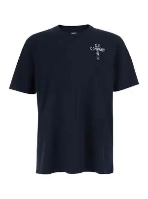 C.P. COMPANY Blue T-shirt With Round Neck And Logo Print In Cotton - Multicolor