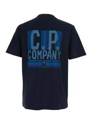 C.P. COMPANY Blue T-shirt With Round Neck And Logo Print In Cotton - Multicolor