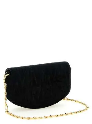 GANNI Lulu Moiré Velvet Wallet On Chain With Gold Tone Clasp - Black