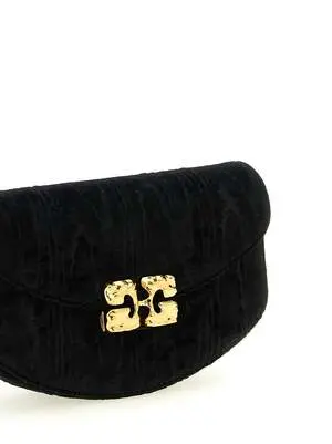 GANNI Lulu Moiré Velvet Wallet On Chain With Gold Tone Clasp - Black