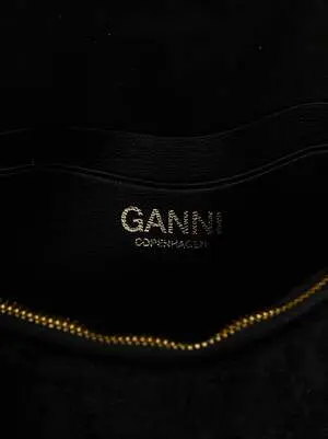 GANNI Lulu Moiré Velvet Wallet On Chain With Gold Tone Clasp - Black