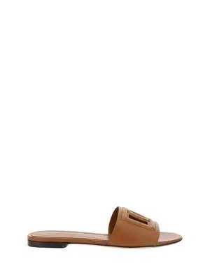 Dolce & Gabbana Dolce & Gabbana Embossed Logo Leather Flat Sandals Brown