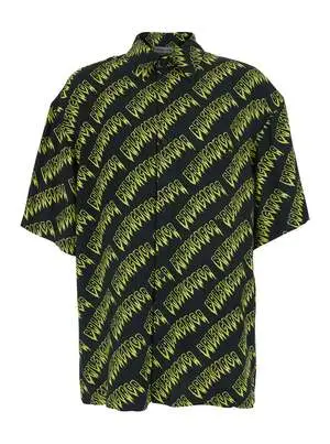 Balenciaga Creeper' Shirt With Classic Collar And All-over Logo Motif In Viscose For - Black