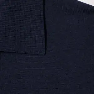 Gucci Dark Wool Knit Polo With Gg Embroidery
