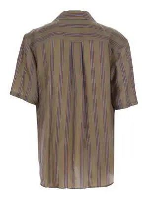 Saint Laurent Boxy Strips Shirt With Collar And Long Sleeves In Brown For