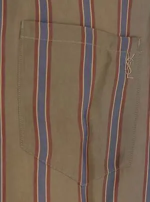 Saint Laurent Boxy Strips Shirt With Collar And Long Sleeves In Brown For