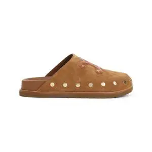Celine Triomphe Wedge Mules In Suede - Brown