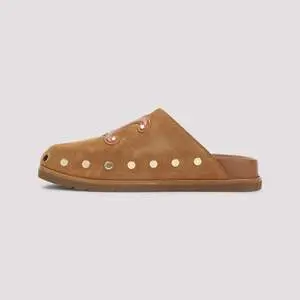 Celine Triomphe Wedge Mules In Suede - Brown
