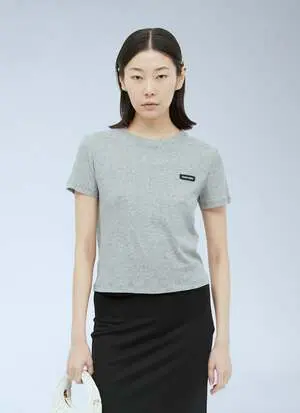 Miu Miu Cotton Jersey Logo Patch T-shirt - Gray