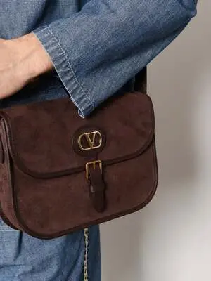 Valentino Garavani Suede Crossbody Bag With Vlogo Detail