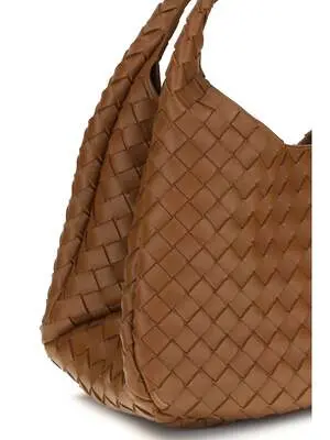 Bottega Veneta Campana Intrecciato Leather Shoulder Bag - Brown