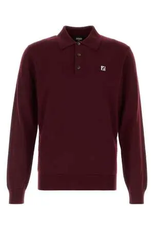 Fendi Fendi Men Burgundy Stretch Wool Polo Shirt Red