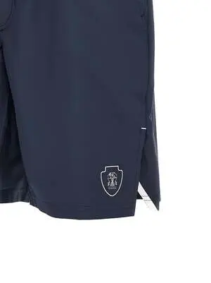 Brunello Cucinelli Nylon Bermuda Shorts With Emblem - Blue