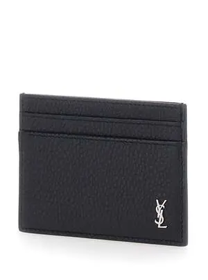 Saint Laurent Black Card Holder With Cassandre Detail On The Front In Leather - Multicolor