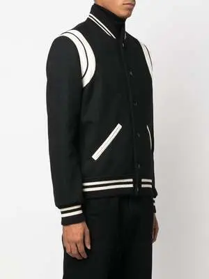 Saint Laurent Teddy" Wool Bomber Jacket With Leather Accents - Black
