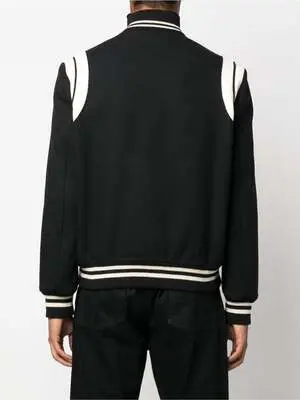 Saint Laurent Teddy" Wool Bomber Jacket With Leather Accents - Black