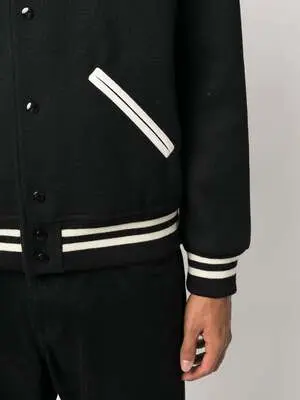 Saint Laurent Teddy" Wool Bomber Jacket With Leather Accents - Black