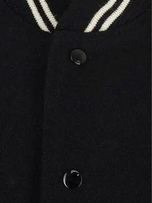 Saint Laurent Teddy" Wool Bomber Jacket With Leather Accents - Black