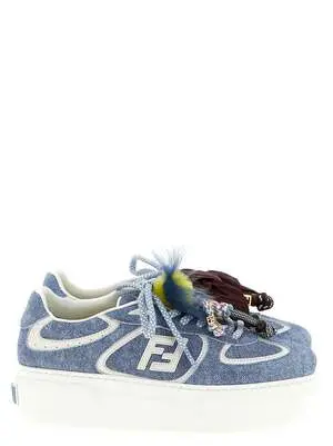 Fendi Fendi Match Denim-Effect Suede Sneakers With Charms Blue
