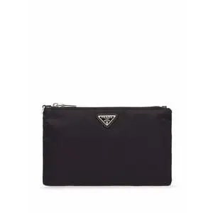 Prada Recycled Nylon And Leather Wristlet - Black
