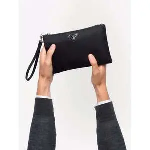 Prada Recycled Nylon And Leather Wristlet