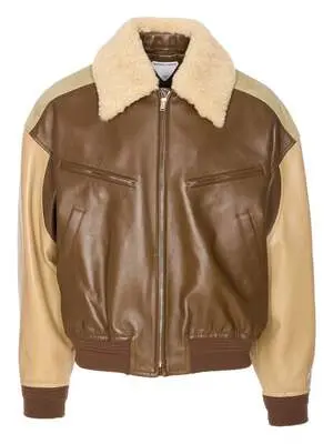Bottega Veneta Nappa Leather Bomber Jacket With Shearling Collar - Multicolor