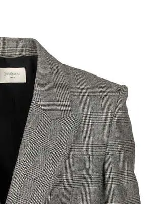 Saint Laurent Prince Of Wales Wool Flannel Jacket - Gray