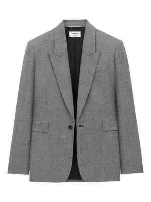 Saint Laurent Prince Of Wales Wool Flannel Jacket - Gray
