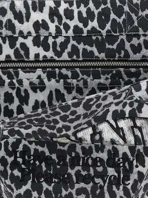 GANNI Leopard Print Embroidered Medium Tote Bag - Gray