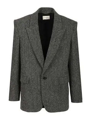 Saint Laurent Herringbone Worsted Wool Blazer - Black