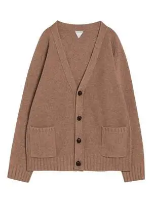 Bottega Veneta Fine Merino Wool Cardigan With Intrecciato Leather Buttons