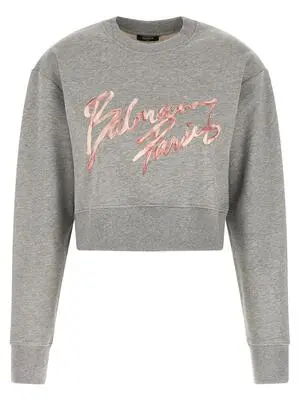 Balmain Balmain Paris Cropped Sweatshirt Gray