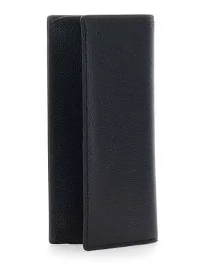 TOD'S Vertical Wallet With Logo Plate On The Front In Black Hammered Leather For
