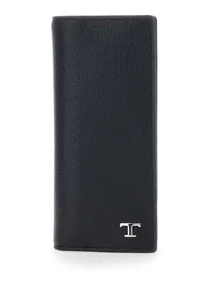 TOD'S Vertical Wallet With Logo Plate On The Front In Black Hammered Leather For - Multicolor