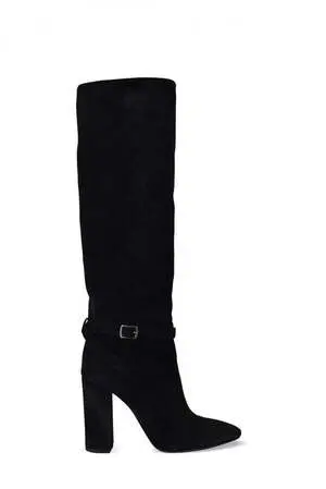 Saint Laurent Suede Buckled Boots - Black