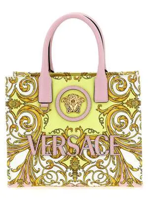 Versace Versace La Medusa 'Spring Barocco' Print Canvas Shopping Bag With Leather Details Multicolor