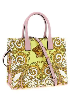 Versace La Medusa 'spring Barocco' Print Canvas Shopping Bag With Leather Details - Multicolor