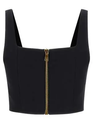 Balmain Cropped Wool Top With 'leone Doppia Catena' Buttons - Black