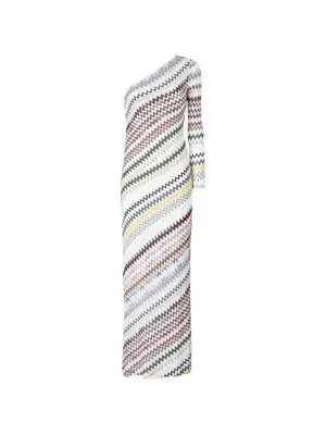 Missoni One-shoulder Long Dress With Herringbone Pattern - Multicolor