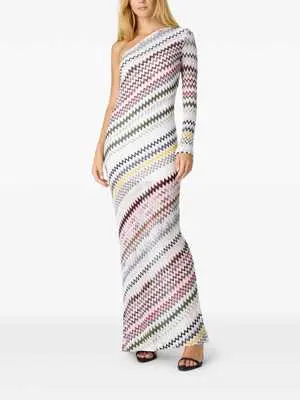 Missoni One-shoulder Long Dress With Herringbone Pattern - Multicolor
