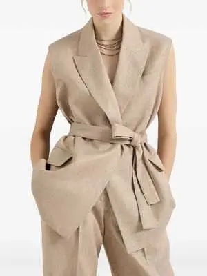 Brunello Cucinelli Belted Sleeveless Jacket - Multicolor