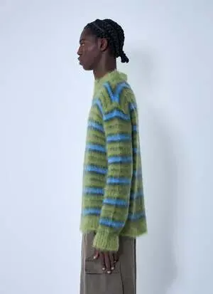 Marni Mohair-blend Striped Crewneck Sweater - Green