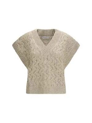 Brunello Cucinelli BRUNELLO CUCINELLI Silk Blend Sequined Vest Cream