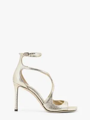 JIMMY CHOO Jimmy Choo Azia Glittered Leather Sandals Silver
