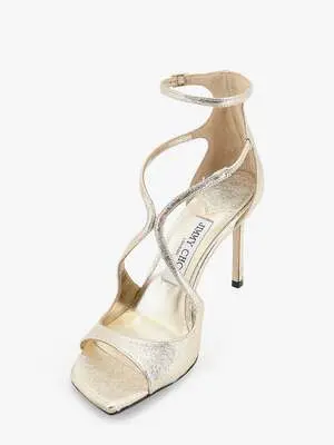 JIMMY CHOO Azia Glittered Leather Sandals - Silver