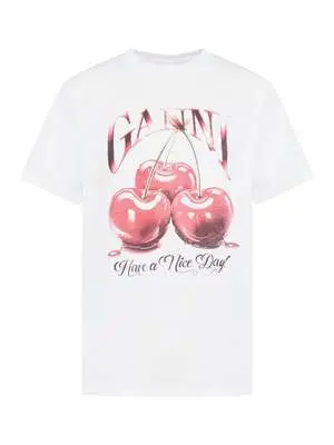 GANNI Cotton T-shirt With Cherry Print - White