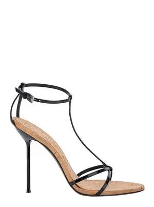Paris Texas Black Leather Strappy High Heel Sandals - Multicolor