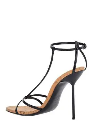 Paris Texas Black Leather Strappy High Heel Sandals - Multicolor